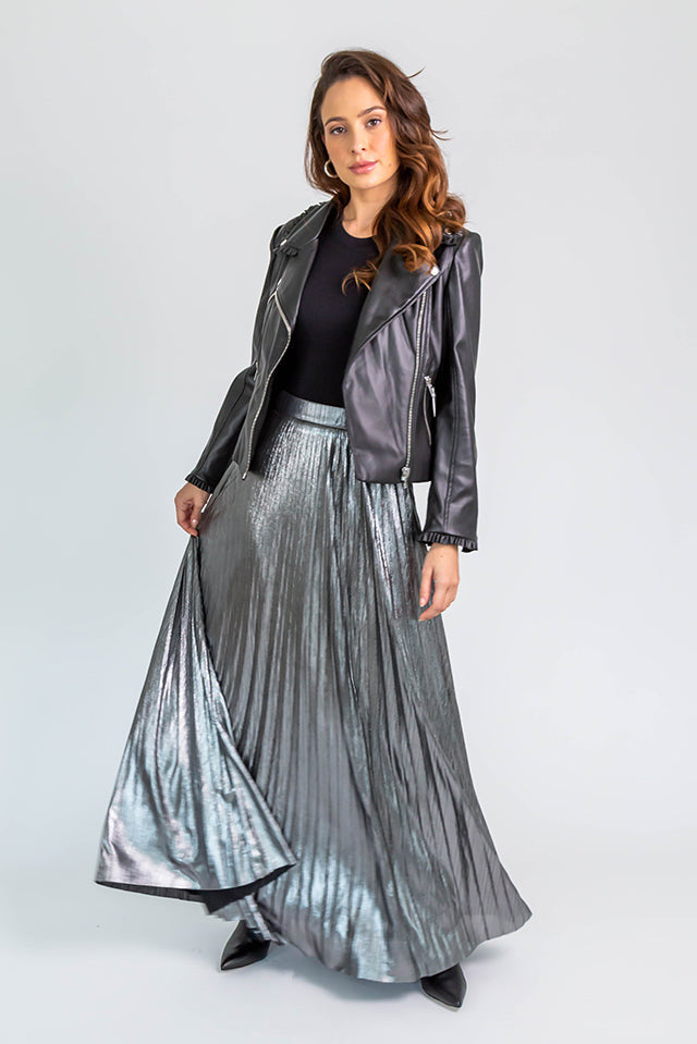 Faux Leather Ruffle Jacket – Fine Modesty